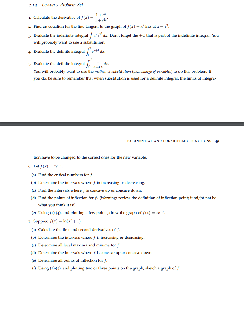 Solved 2.14 Lesson 2 Problem Set 1. Calculate the derivative | Chegg.com