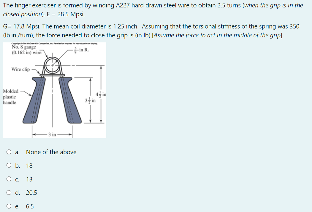 Solved The finger exerciser is formed by winding A227 hard | Chegg.com