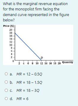 Solved What is the marginal revenue equation for the | Chegg.com