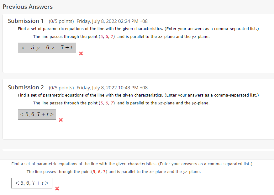 Solved Previous Answers Submission 1 (0/5 points) Friday, | Chegg.com