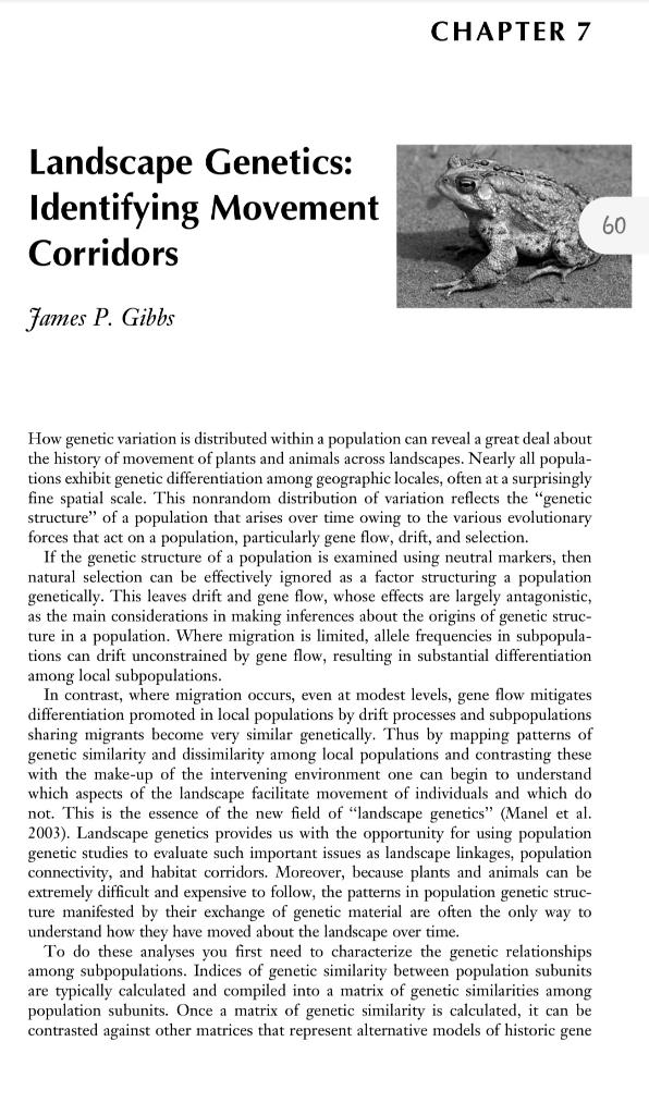 Solved CHAPTER 7 TO Landscape Genetics: Identifying Movement | Chegg.com