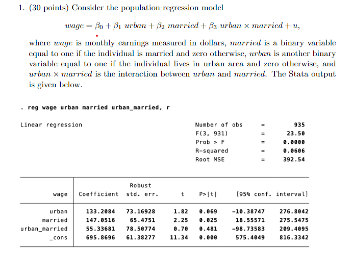 Solved 1. (30 points) Consider the population regression | Chegg.com