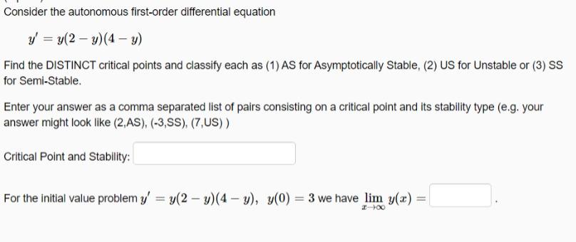 Solved Consider the autonomous first-order differential | Chegg.com