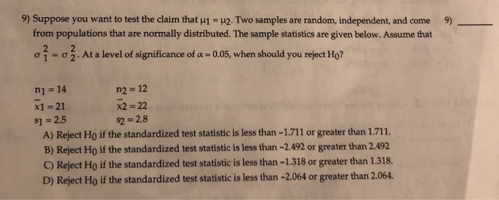 Solved 8) Find the standardized test statistic, t, to test | Chegg.com
