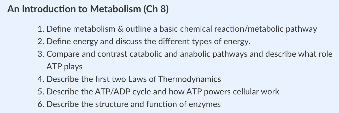 Solved An Introduction to Metabolism (Ch 8) 1. Define | Chegg.com