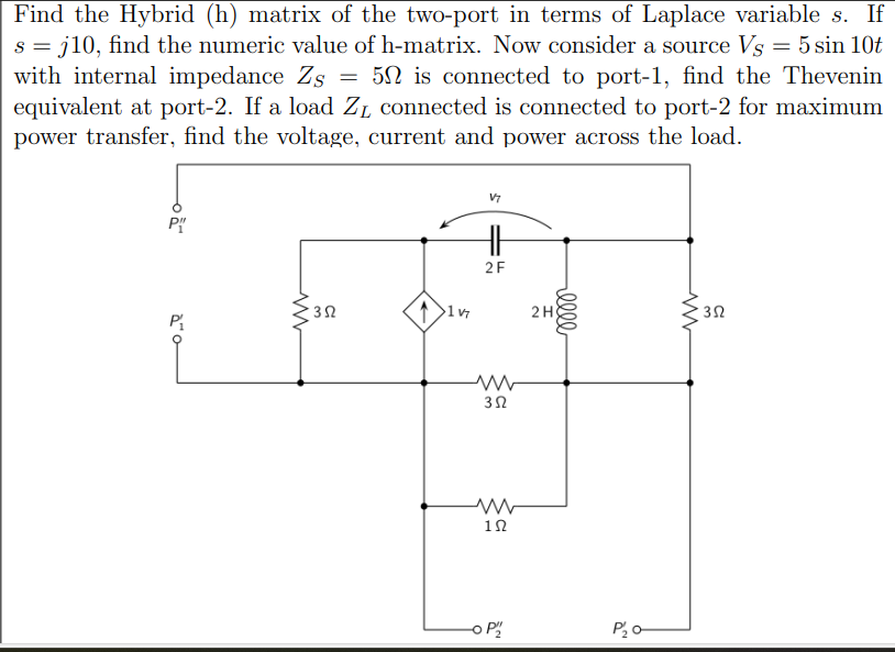 Solved Find the Hybrid (h) ﻿matrix of the two-port in terms | Chegg.com