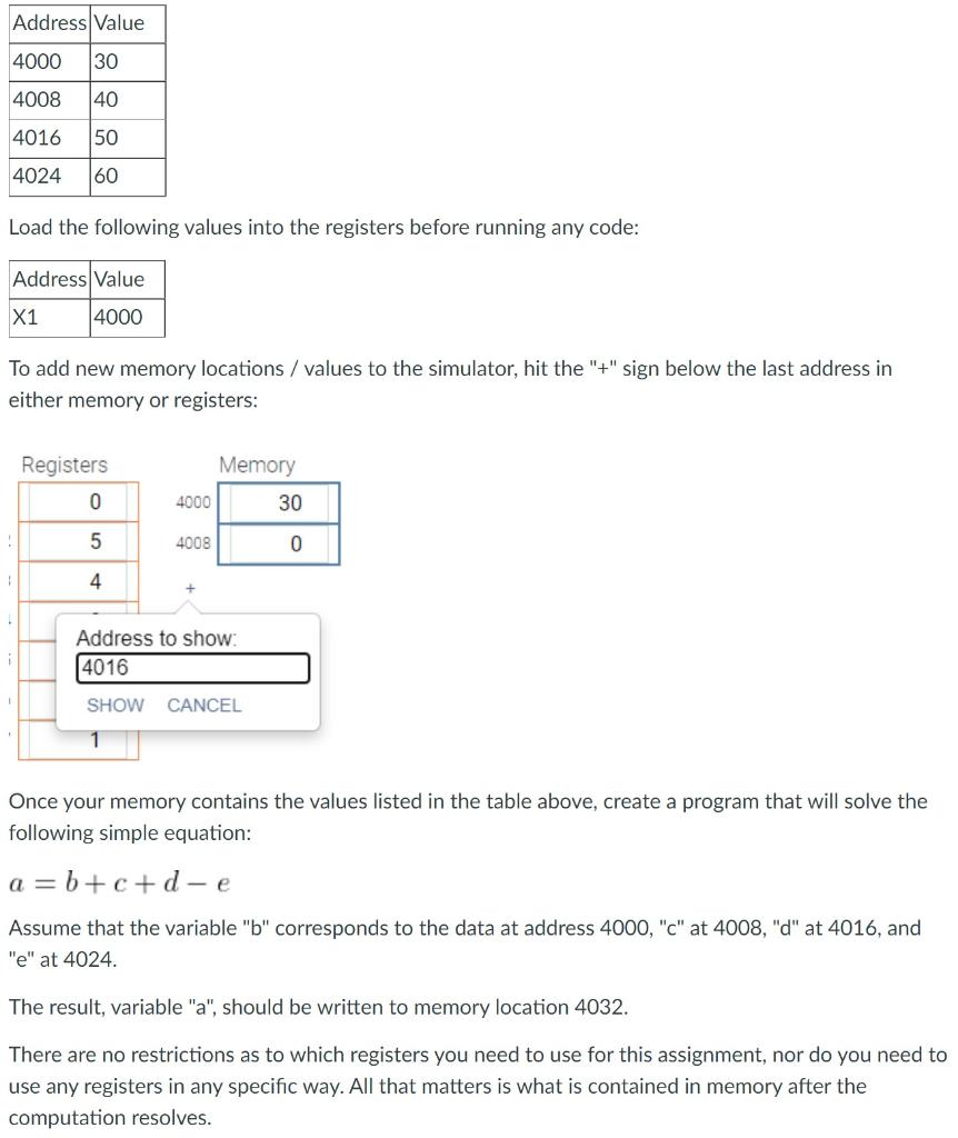 Load the following values into the registers before | Chegg.com