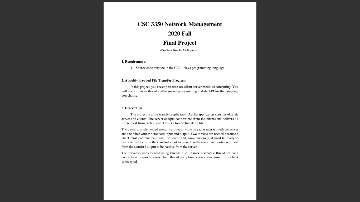 CSC 3350 Network Management 2020 Fall Final Project | Chegg.com