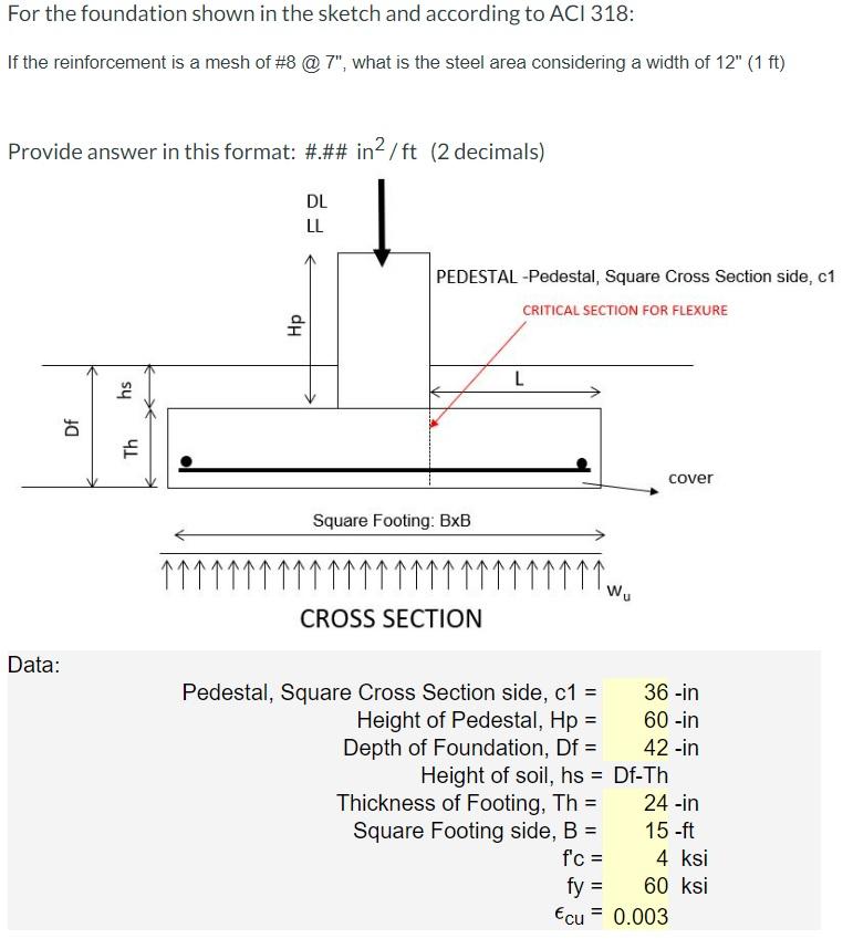Solved For the foundation shown in the sketch and according | Chegg.com