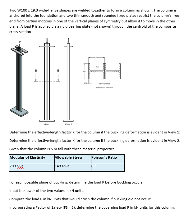 Two W100 x 19.3 wide-flange shapes are welded | Chegg.com