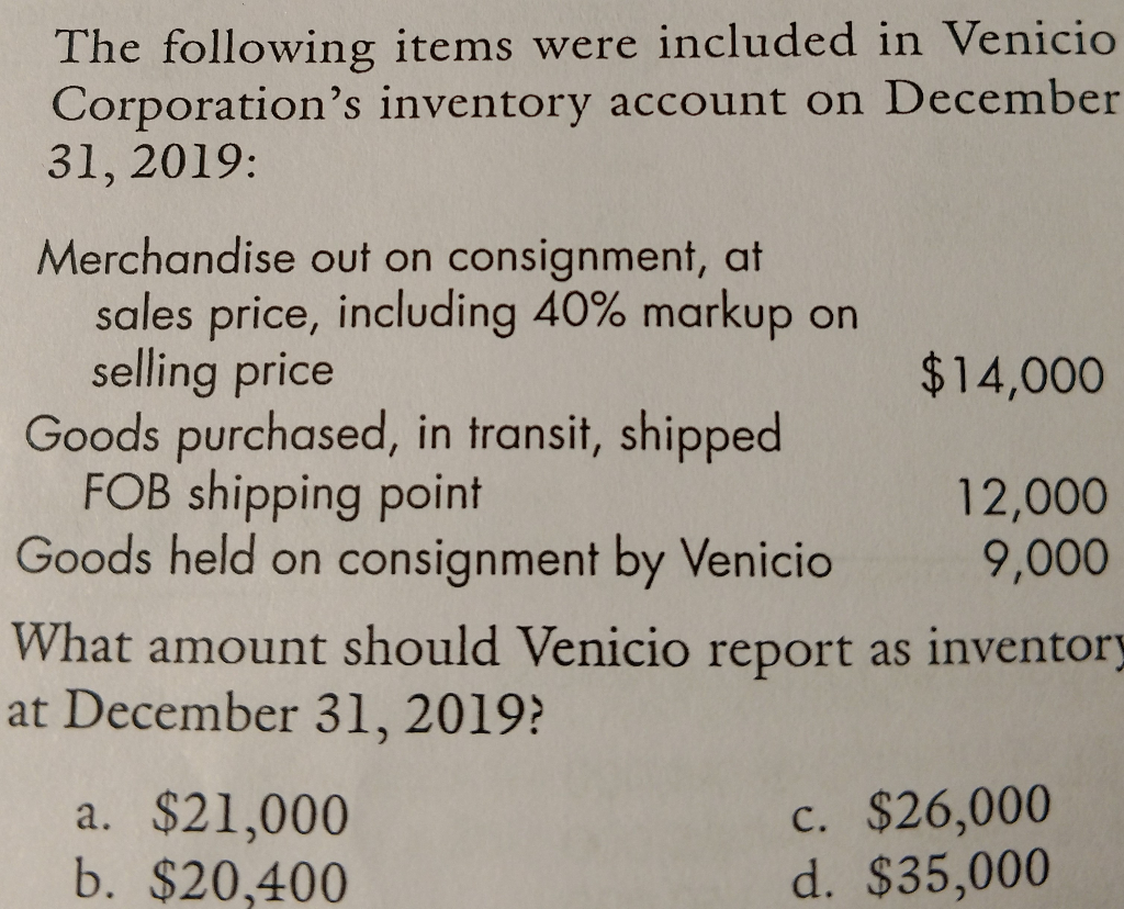 Solved The following items were included in Venicio | Chegg.com