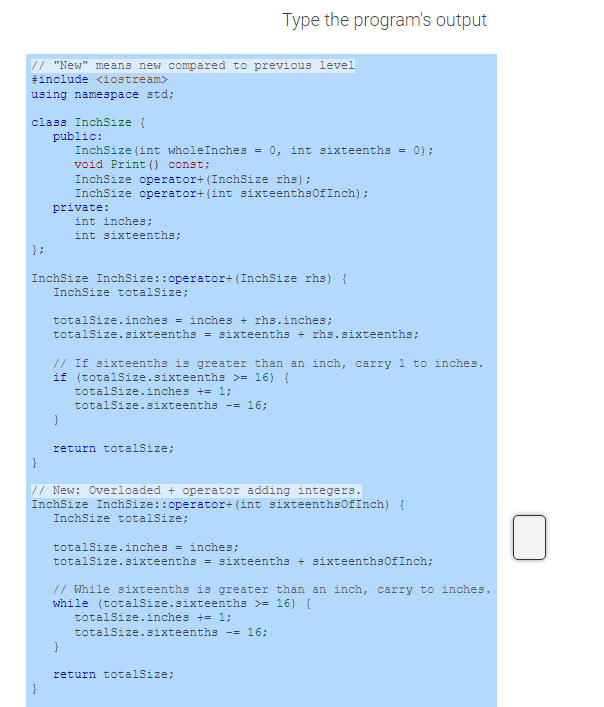 Solved Type the program's output // "New" means new compared | Chegg.com
