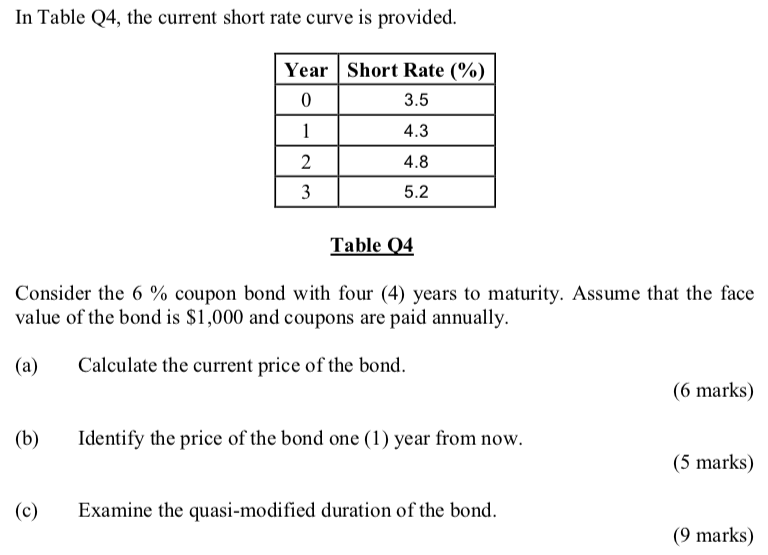 Solved In Table Q4, the current short rate curve is | Chegg.com
