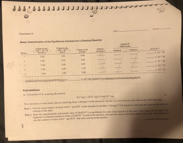 Solved Section Experiment 21 Name Data: Determination of the | Chegg.com