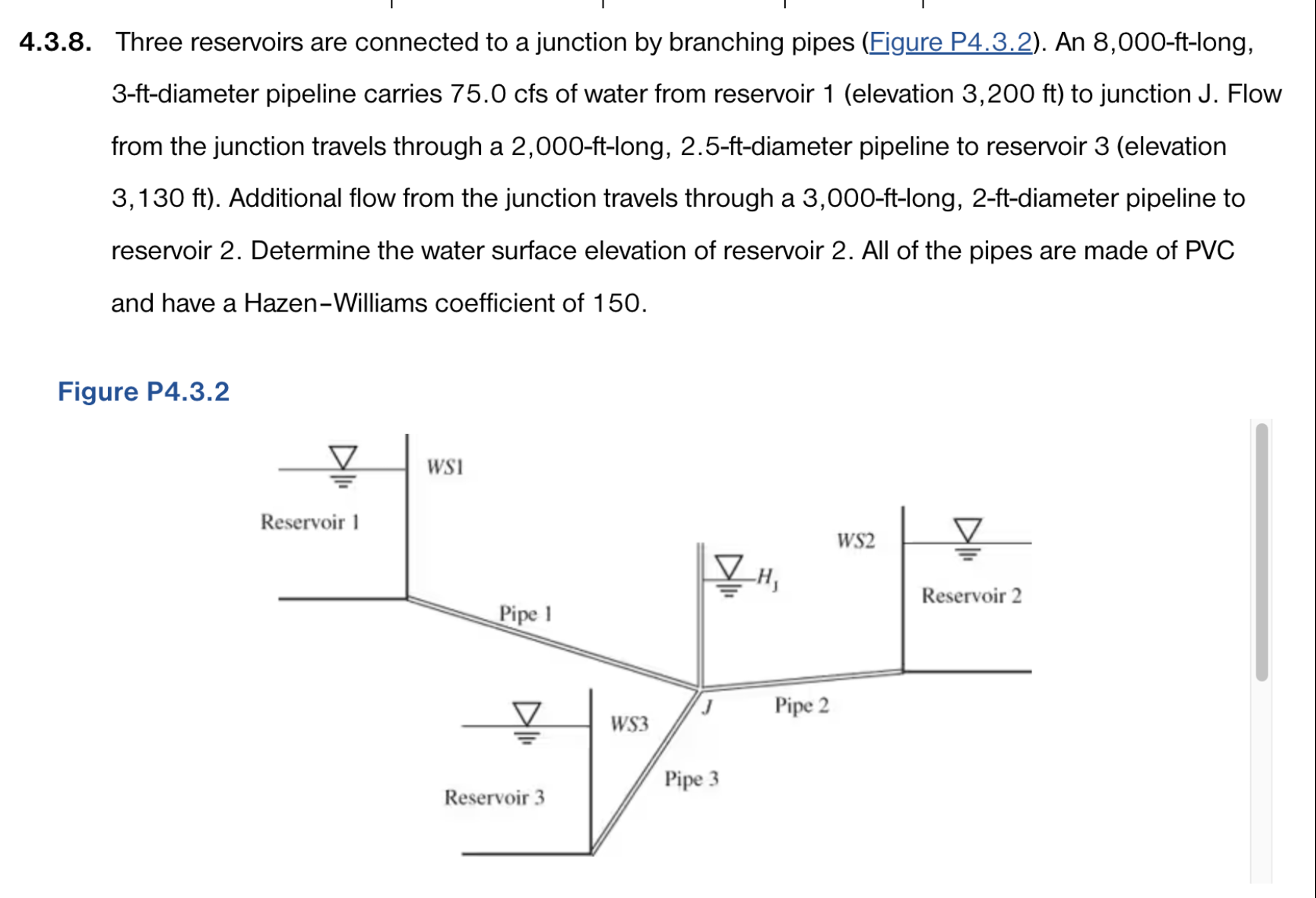 Solved 4.3.8. ﻿Three reservoirs are connected to a junction | Chegg.com