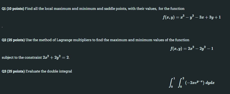 Solved Q1 (10 points) Find all the local maximum and minimum | Chegg.com