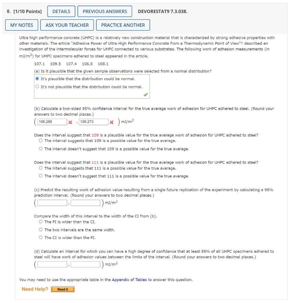 Solved 10 Points] DEVORESTAT9 7.3.038. Jltra high | Chegg.com