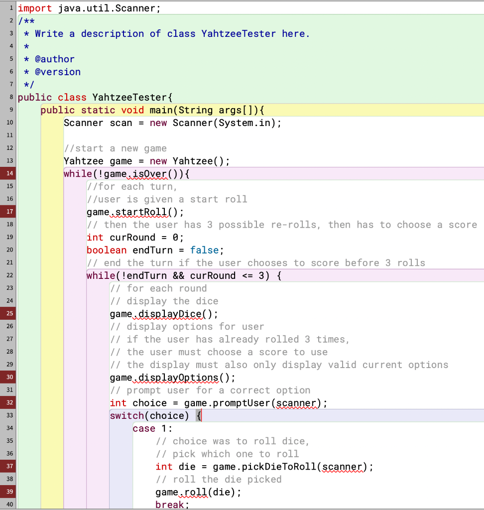 Solved Implement a Yahtzee class so that my YahtzeeTester | Chegg.com