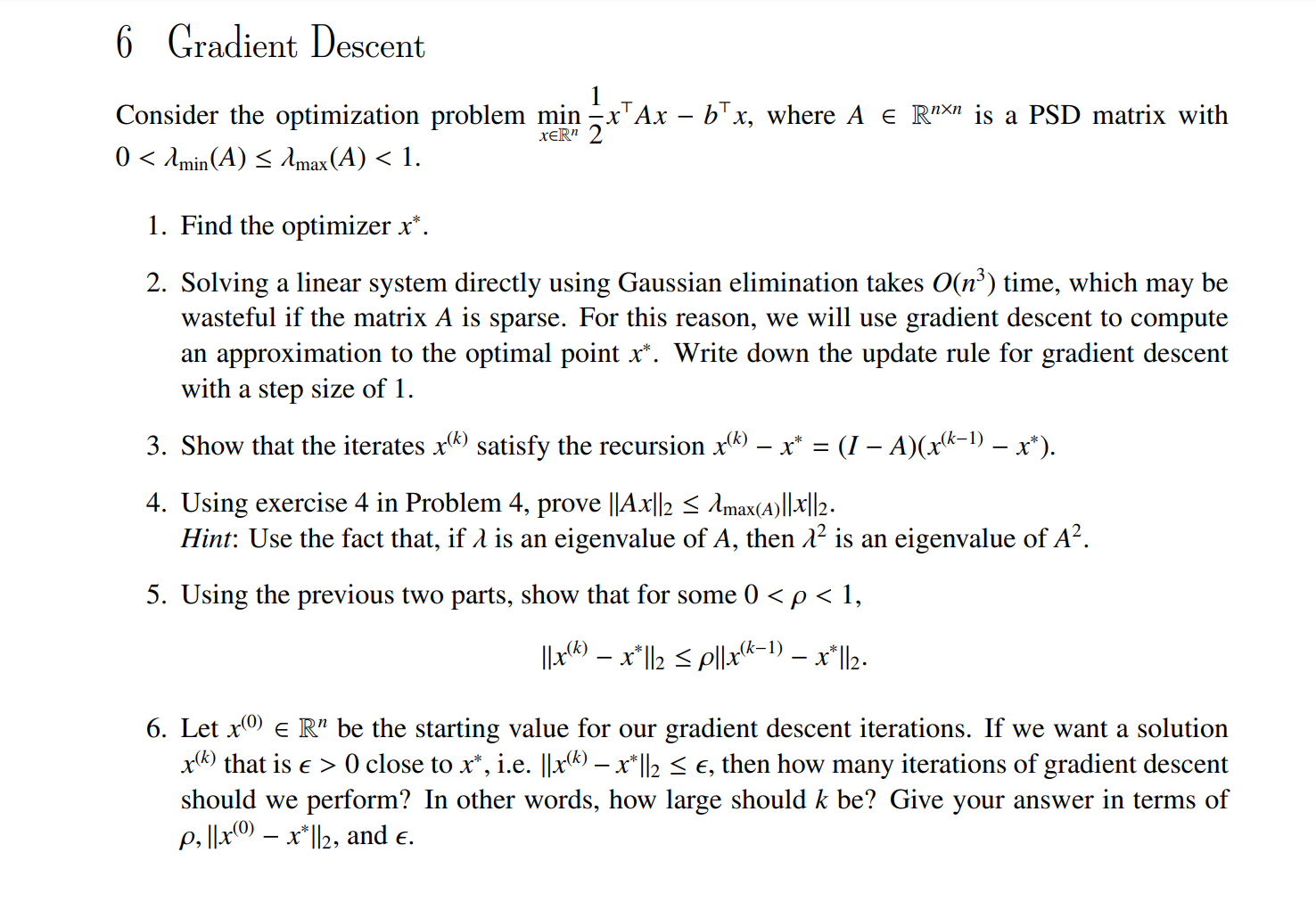 6 Gradient Descent Consider the optimization problem | Chegg.com