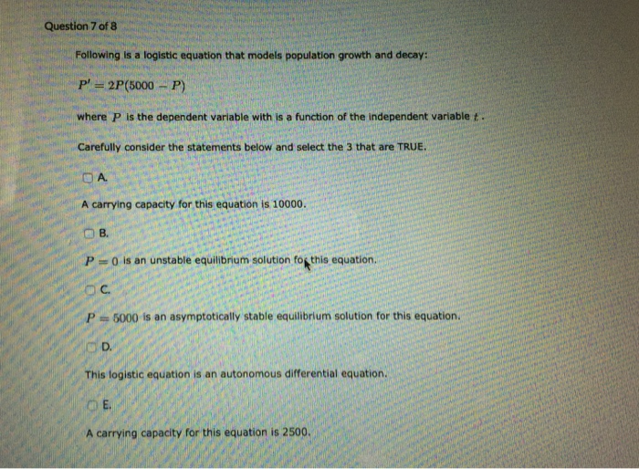 Solved Following is a logistic equation that models | Chegg.com