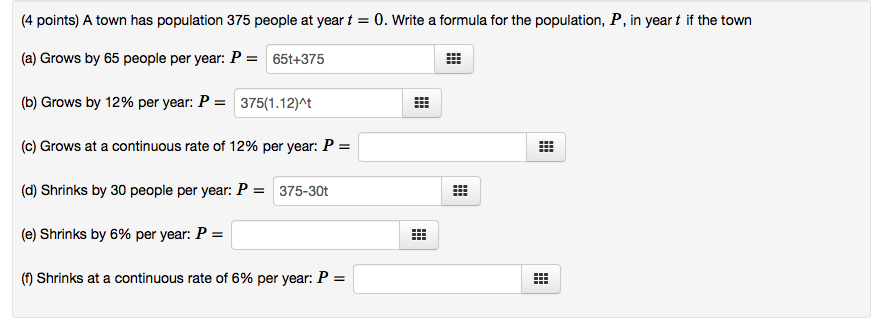 Solved (4 points) A town has population 375 people at year t | Chegg.com