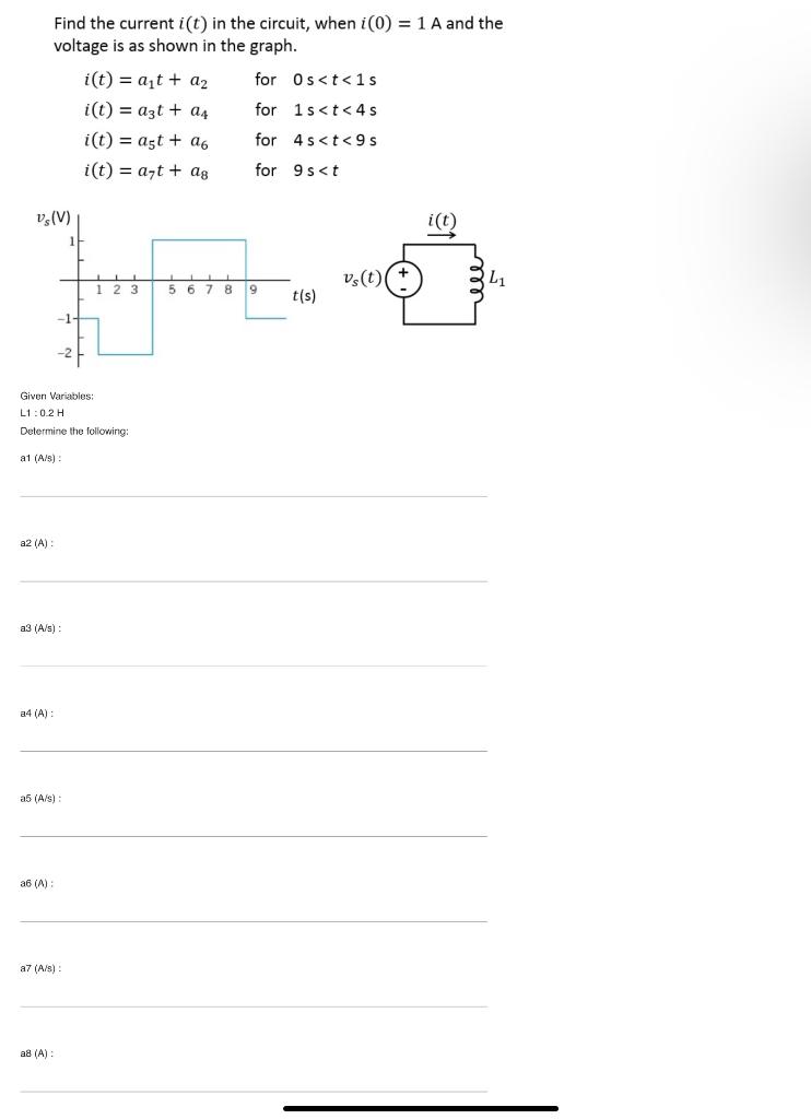 Solved Find the current i(t) in the circuit, when i(0)=1 A | Chegg.com