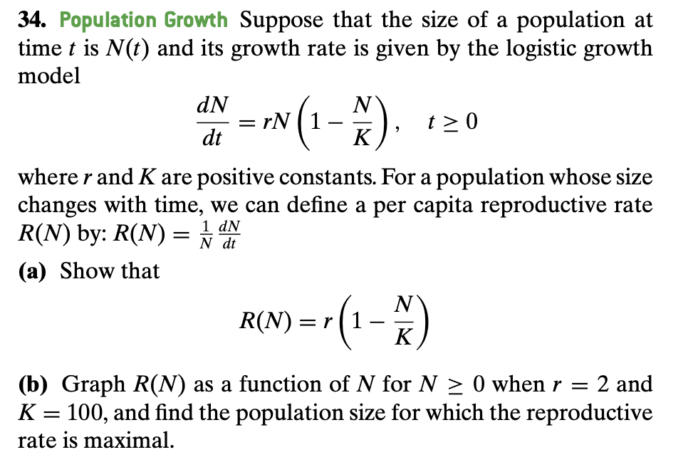 Solved 34. Population Growth Suppose that the size of a | Chegg.com