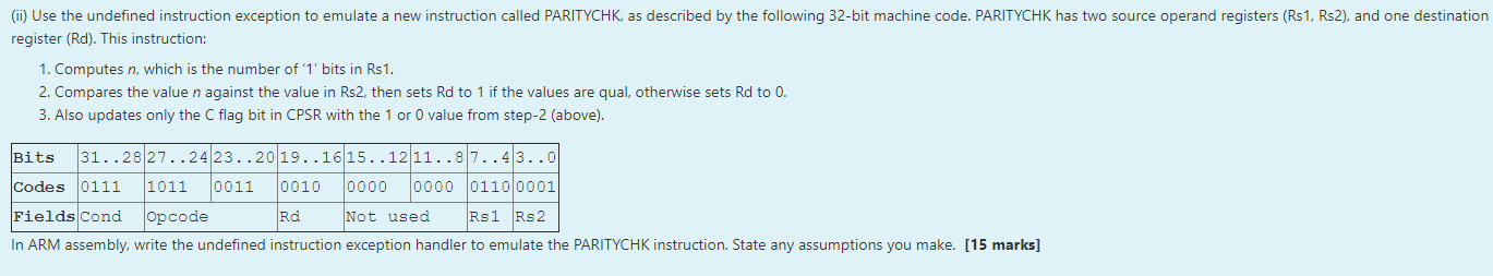() Use the undefined instruction exception to emulate | Chegg.com