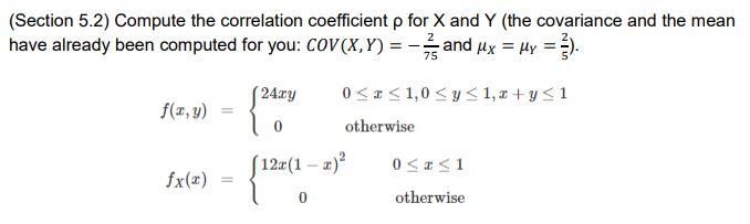 Solved (Section 5.2) Compute the correlation coefficient ρ | Chegg.com