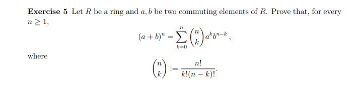 Solved Exercise 5 Let R be a ring and a, b be two commuting | Chegg.com