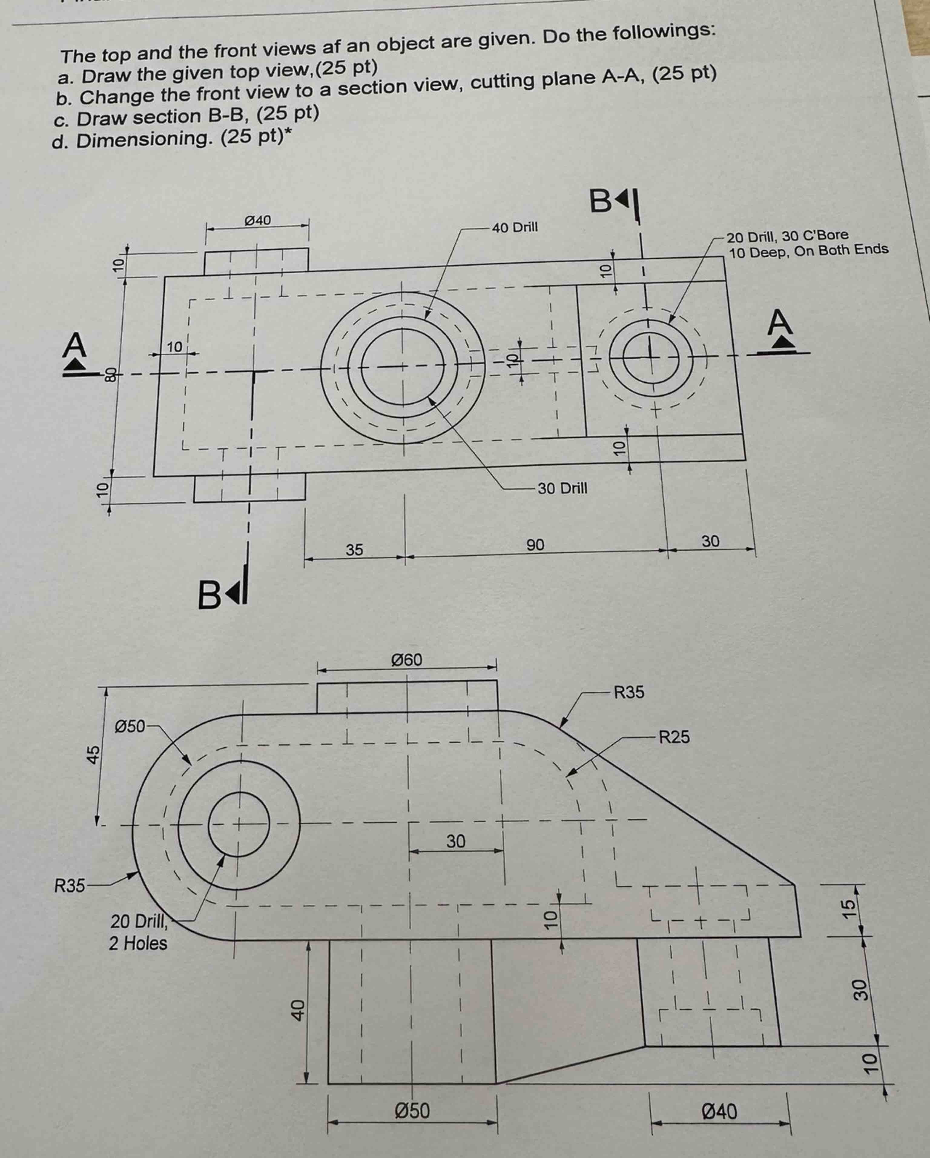 Solved The top and the front views af an object are given. | Chegg.com