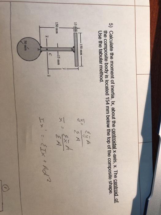 Solved 5) Calculate the moment of inertia, Ix, about the | Chegg.com