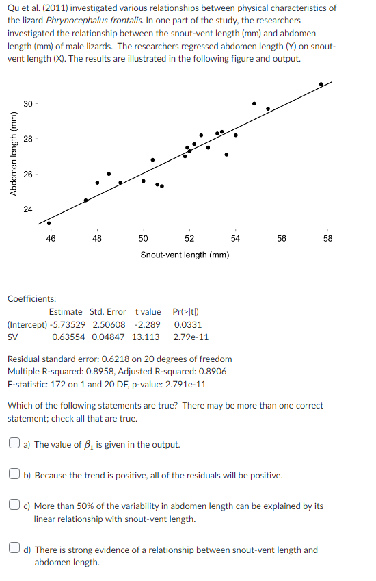 Solved Qu et al. (2011) investigated various relationships | Chegg.com