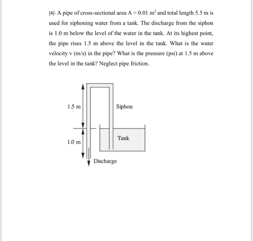 Solved [4)- A pipe of cross-sectional area A = 0.01 m² and | Chegg.com