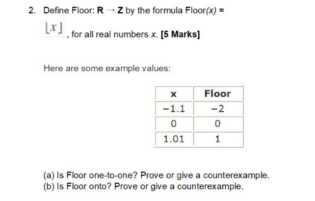 Solved 2. Define Floor: RZ by the formula Floor(x) = for all | Chegg.com