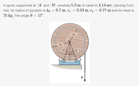 Solved A spool, supported at "A" and "B", unwinds 5.3 m of | Chegg.com