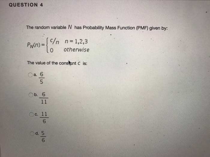 Solved The random variable N has probability mass function | Chegg.com