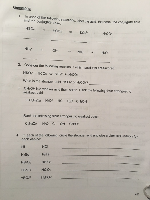 Solved In each of the following reactions, label the acid, | Chegg.com