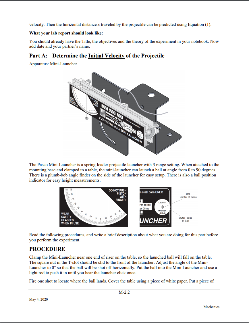 PROJECTILE MOTION . Objectives: To study the | Chegg.com