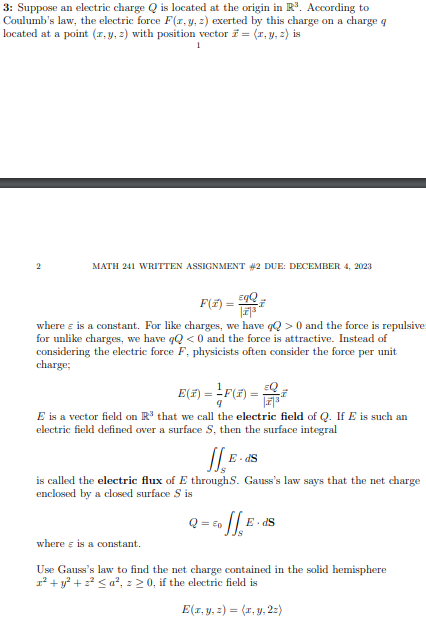 Solved 3: Suppose an electric charge Q ﻿is located at the | Chegg.com