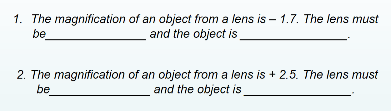 Solved 1. The magnification of an object from a lens is – | Chegg.com