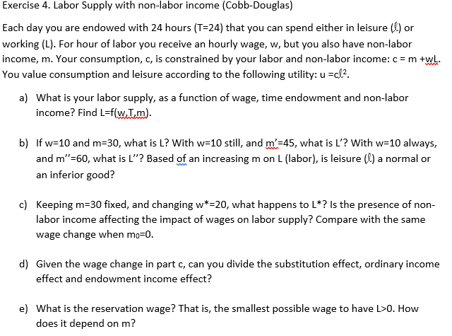 Solved Exercise 4. Labor Supply with non-labor income | Chegg.com