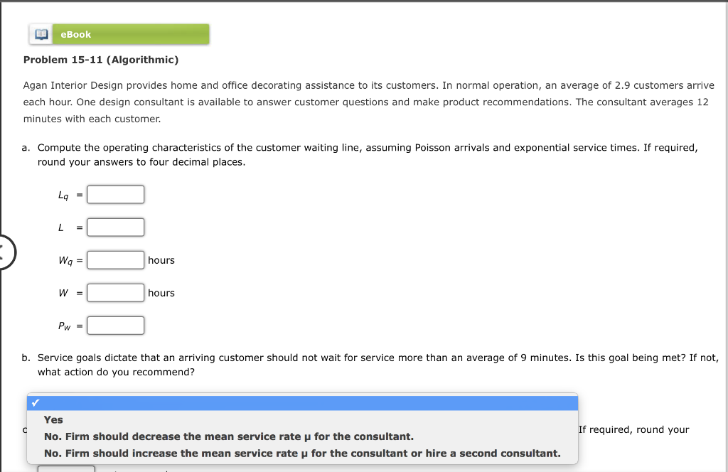 Solved eBook Problem 15-11 (Algorithmic) Agan Interior | Chegg.com