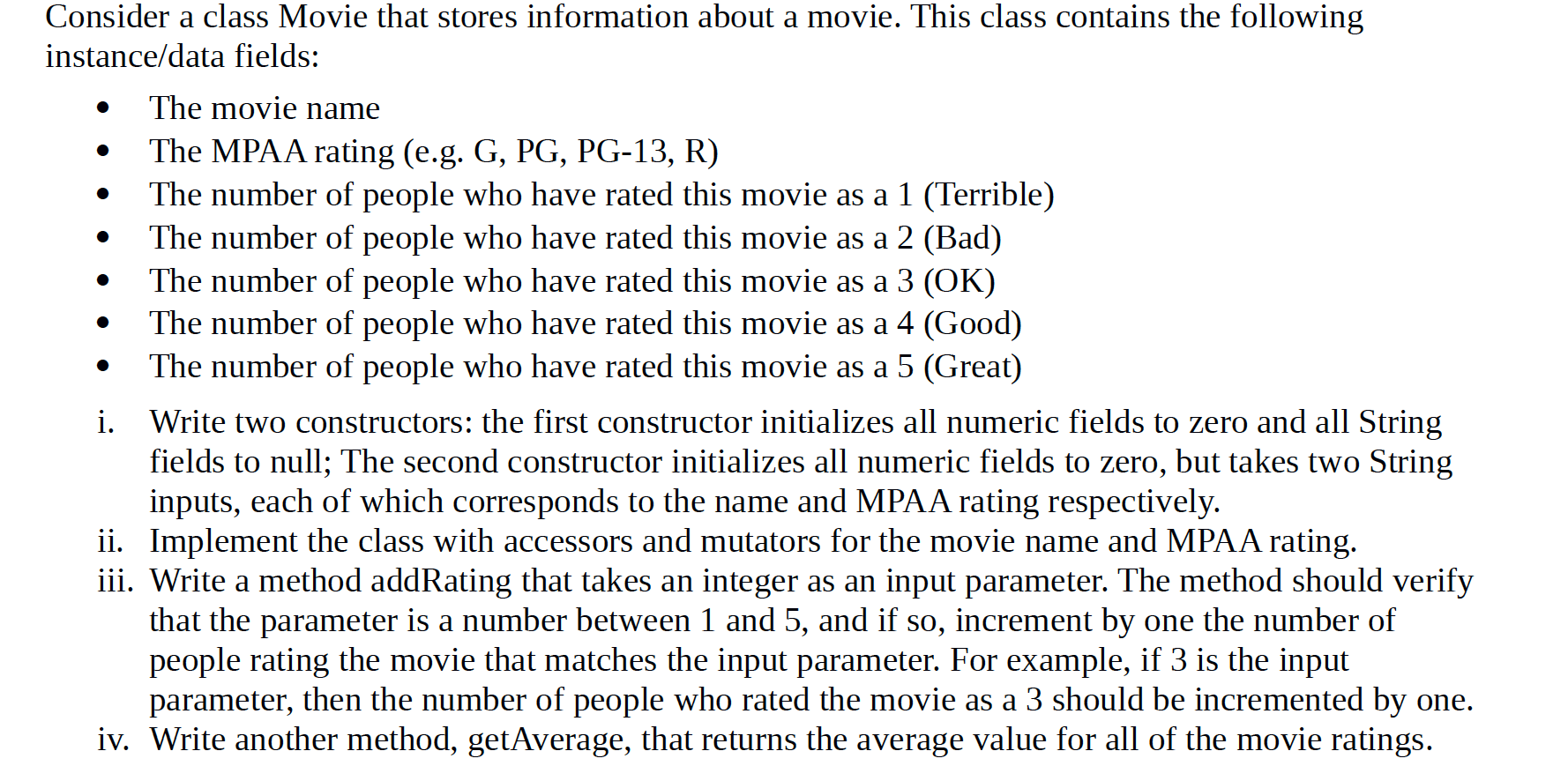 Solved Consider a class Movie that stores information about | Chegg.com