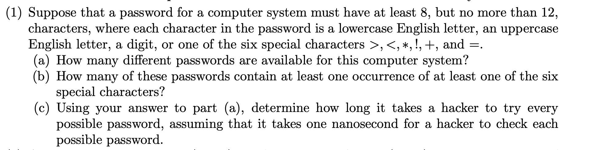 Solved (1) Suppose that a password for a computer system | Chegg.com