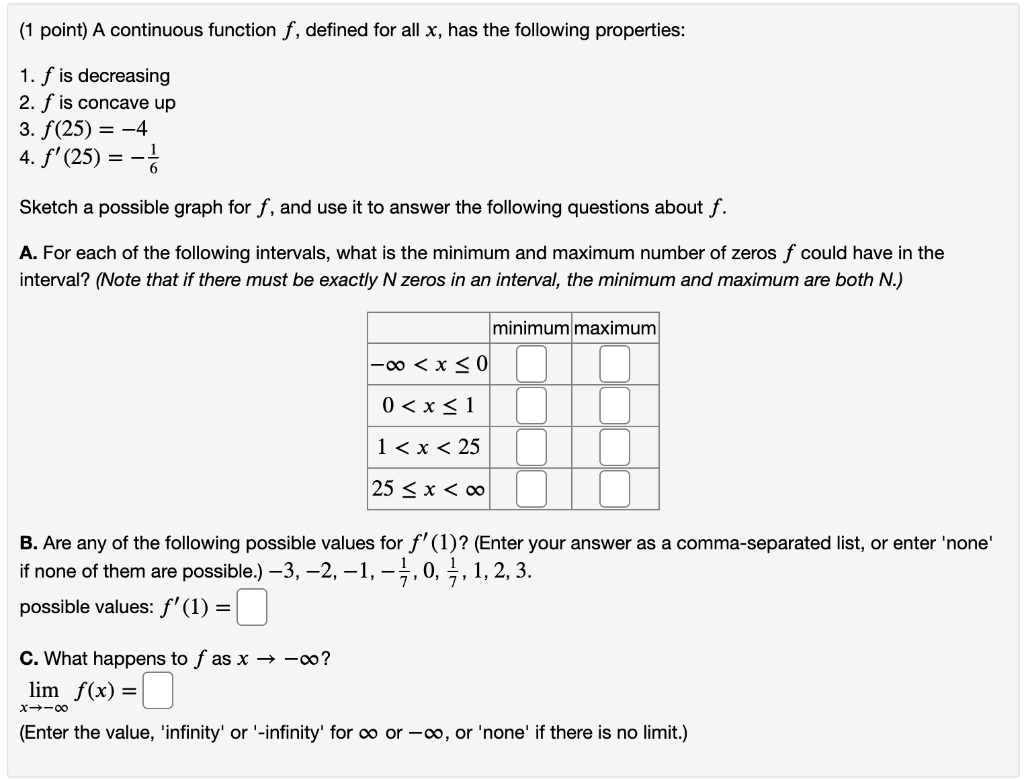 Solved (1 point) A continuous function f, defined for all x, | Chegg.com