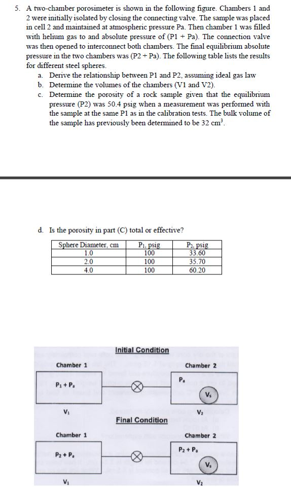 5. A two-chamber porosimeter is shown in the | Chegg.com