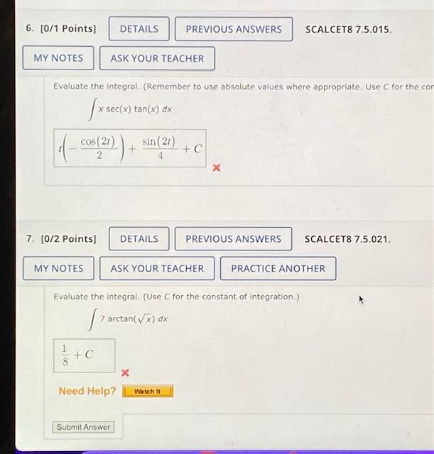 Solved 6. [0/1 Points] DETAILS PREVIOUS ANSWERS SCALCET8 | Chegg.com