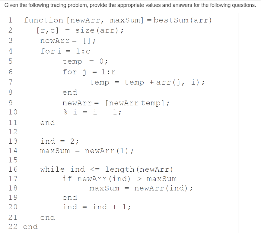Solved Given the following tracing problem, provide the | Chegg.com
