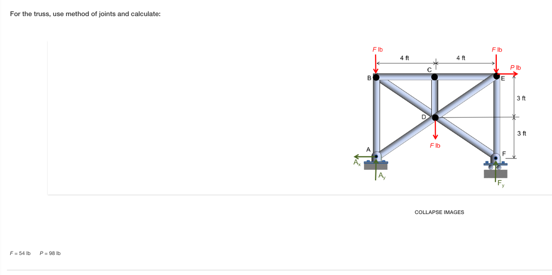 Solved For the truss, use method of joints and calculate: | Chegg.com